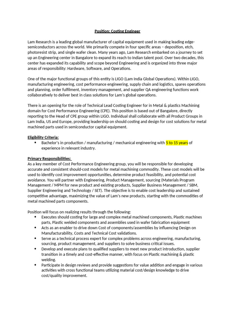 Costing Engineer 3 - Should Costing.V1 | PDF | Semiconductor Device ...