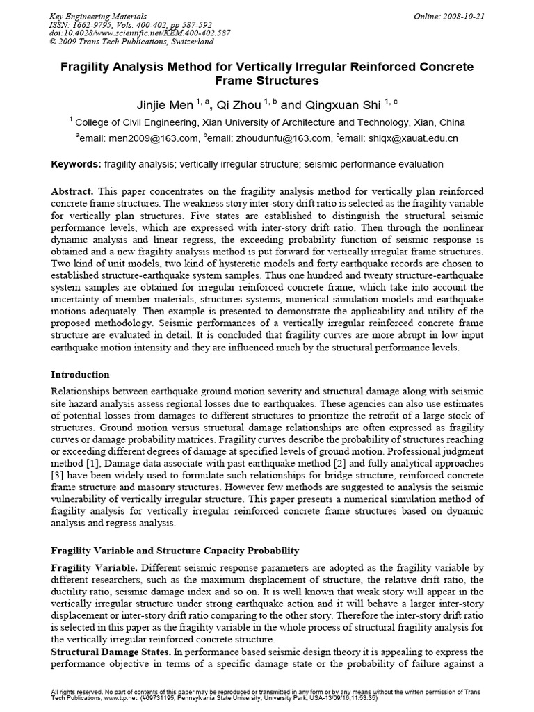 Fragility Analysis Method For Vertically Irregular Reinforced Concrete Frame Structures Pdf