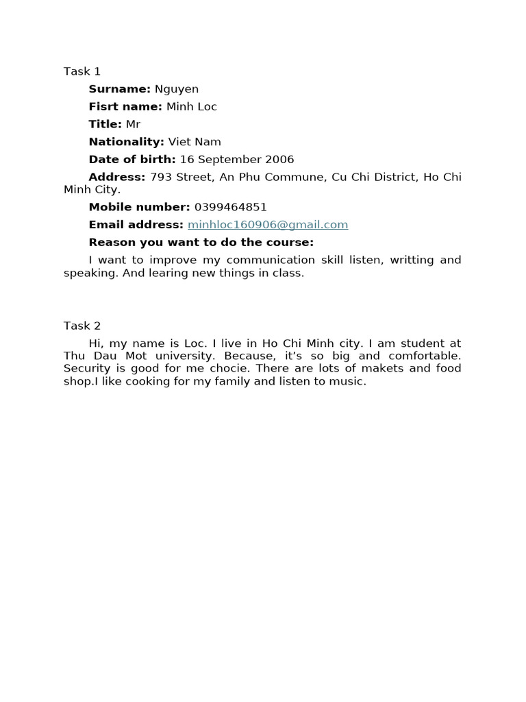 Surname Fisrt Name Title Nationality Date Of Birth Address Mobile