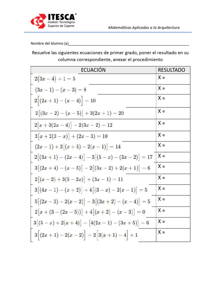 C1A2 Ecuaciones de Primer Grado | PDF