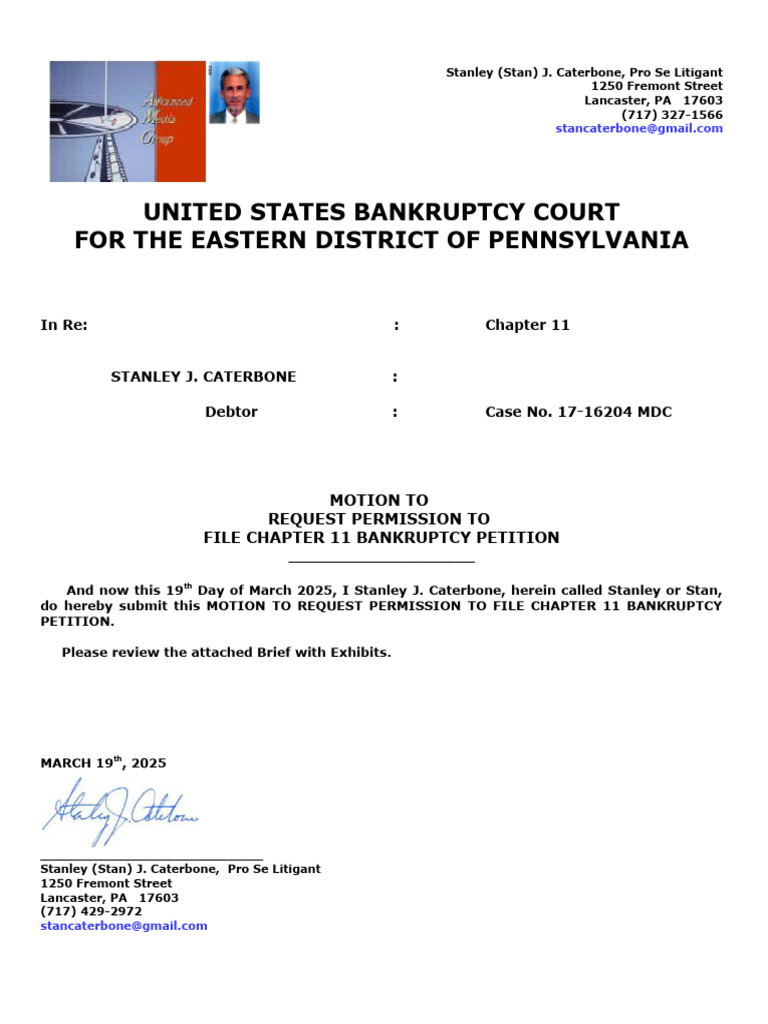 Stan J. Caterbone U.S. Bankruptcy Motion To Request Permission To File ...