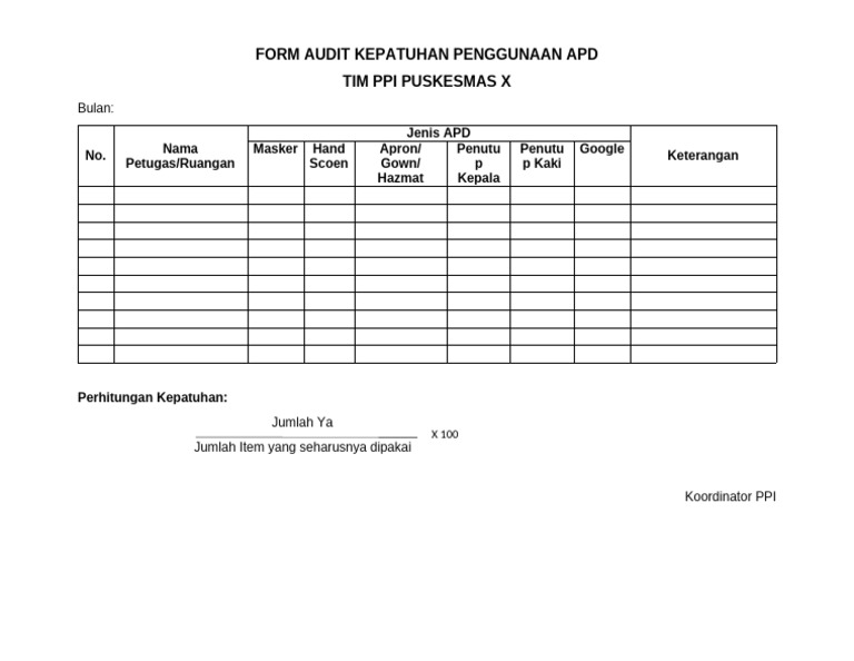 Form Audit Kepatuhan Penggunaan Apd | PDF