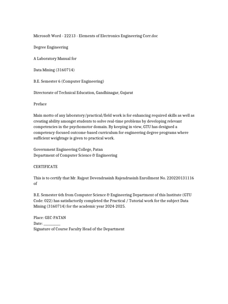 Data Mining Lab Manual for Engineers | PDF