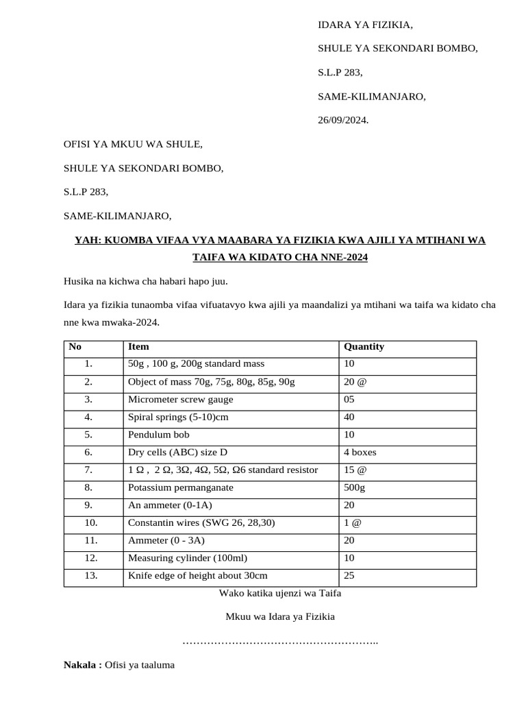 Barua Vifaa-2024 | PDF