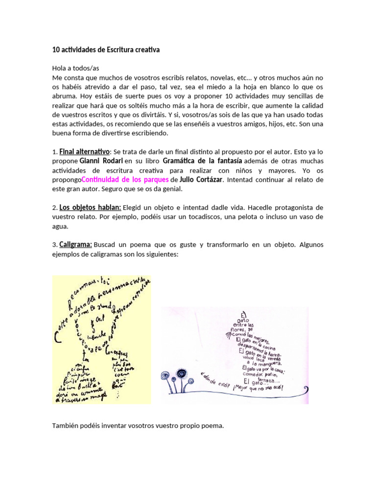 10 Actividades para Escritura Creativa | PDF
