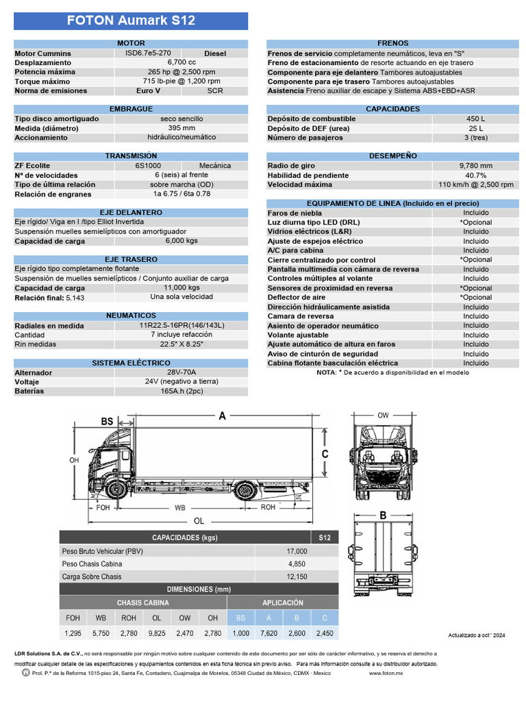 Ficha Técnica Foton Aumark S12 | PDF | Eje | Vehículos terrestres