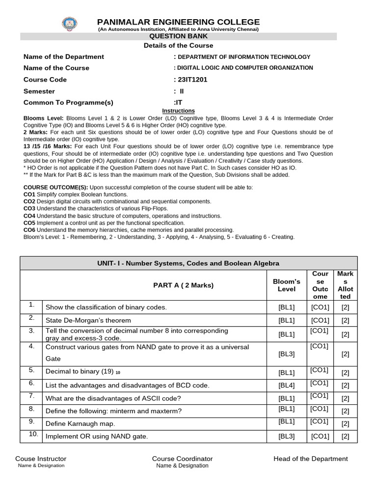 23it1201-Digital Logic and Computer Organization - QB | PDF | Central Processing Unit | Computer ...