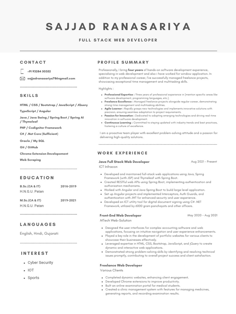 Sajjad Ranasariya Resume | PDF | World Wide Web | Internet & Web