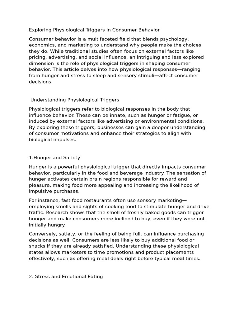 Exploring Physiological Triggers in Consumer Behavior | PDF | Behavior ...