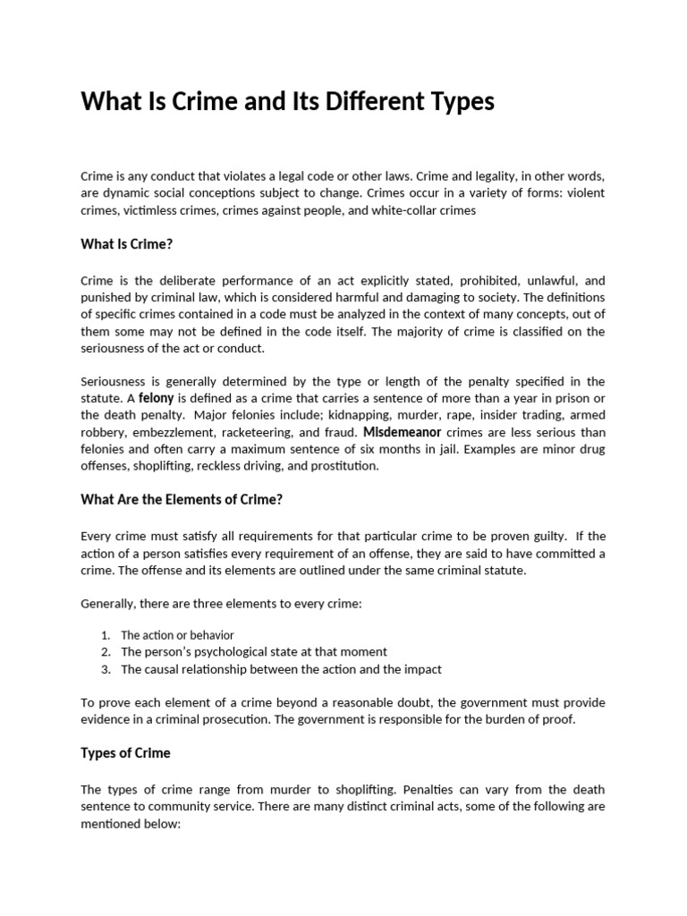 What Is Crime and Its Different Types | PDF | Crimes | Crime & Violence