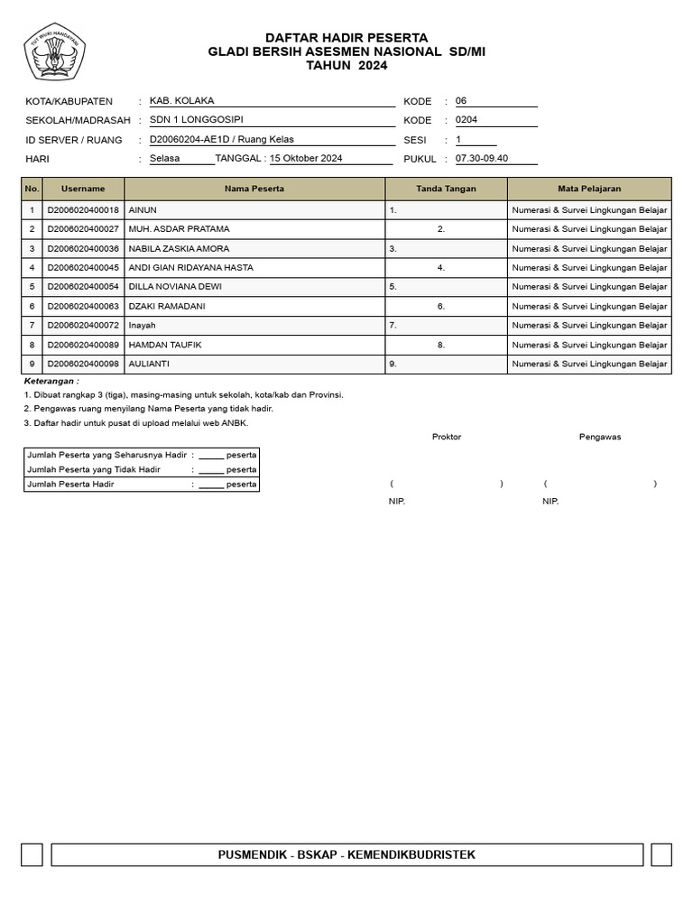 Daftar Hadir H2 | PDF