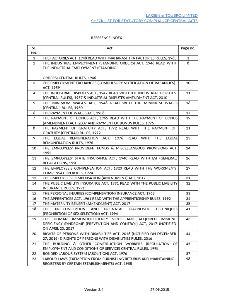 Statutory Compliance Checklist-Central Acts-revised- 2023 - Final | PDF ...