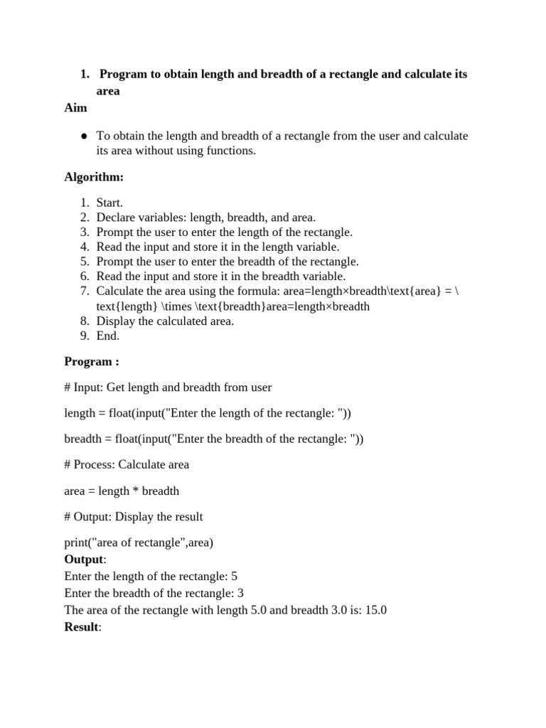 Lab Manual For Grade 11 Program To Obtain Length and Breadth of A ...