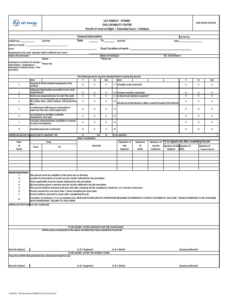 EHS-SOP03-F03F R2 Work at Night Extended Hours Holidays Permit ...