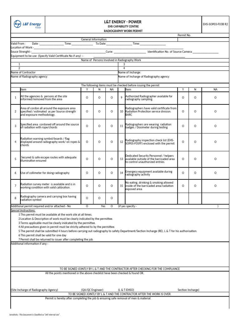 EHS-SOP03-F03B R2 Radiography Permit - English | PDF | Ionizing ...