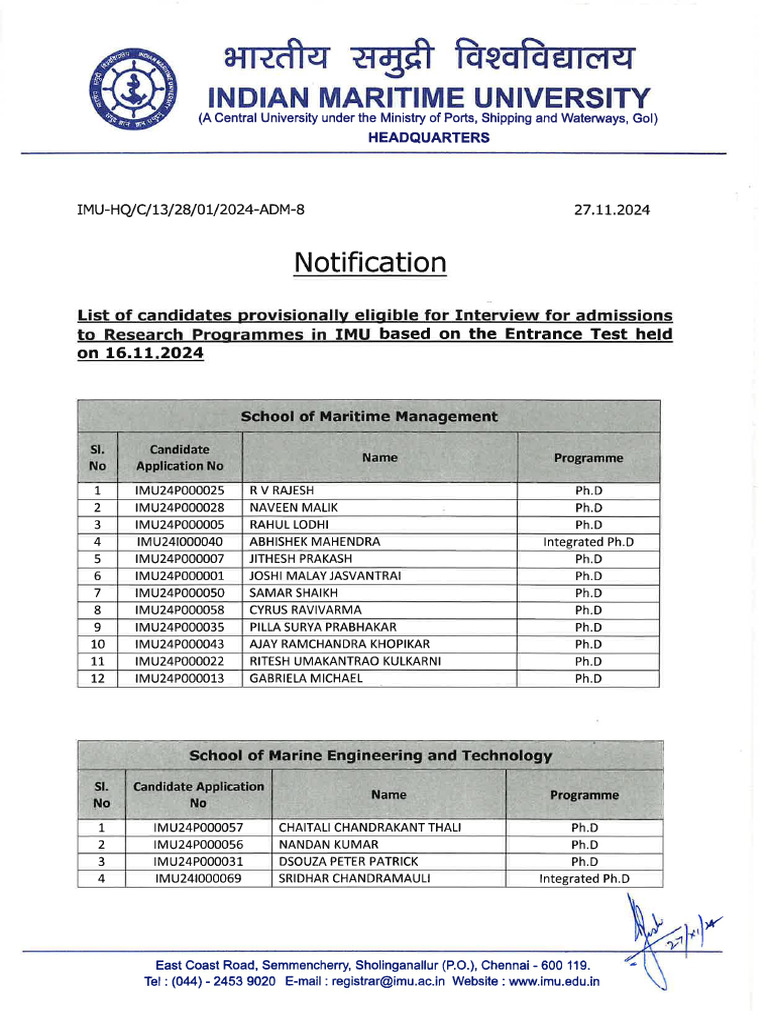 Provisionally Eligible Candidates List | PDF