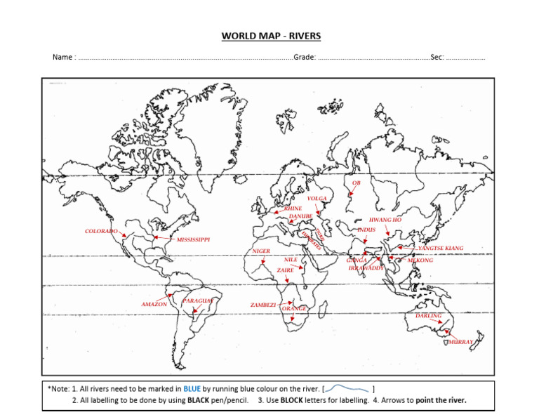 WORLD MAP - RIVERS - Grade 9 ICSE | PDF