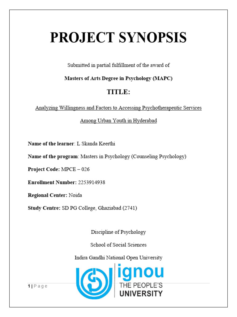 Project Synopsis _ MAPC 026 L Skanda Keerthi - 1-7 | PDF | Psychology