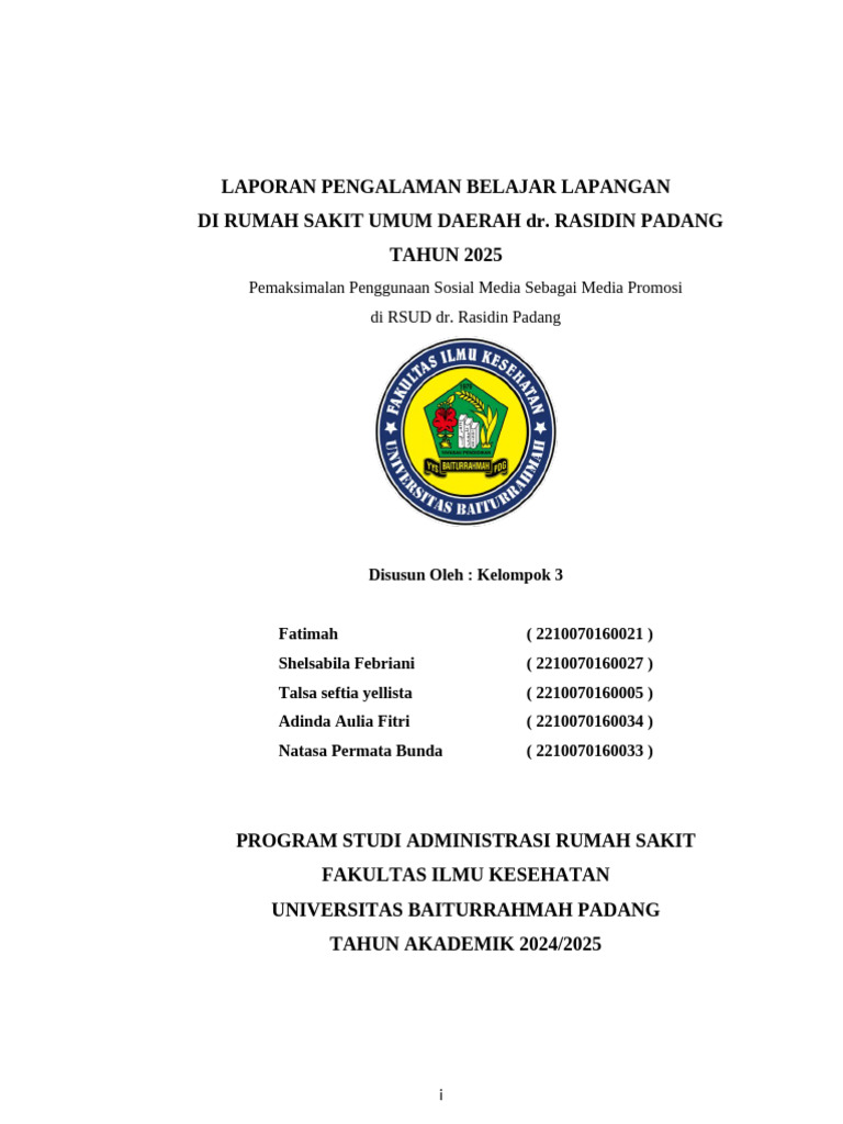 1 Laporan PBL RSUD Rasidin Padang KEL 3 Bab3 FINAL | PDF