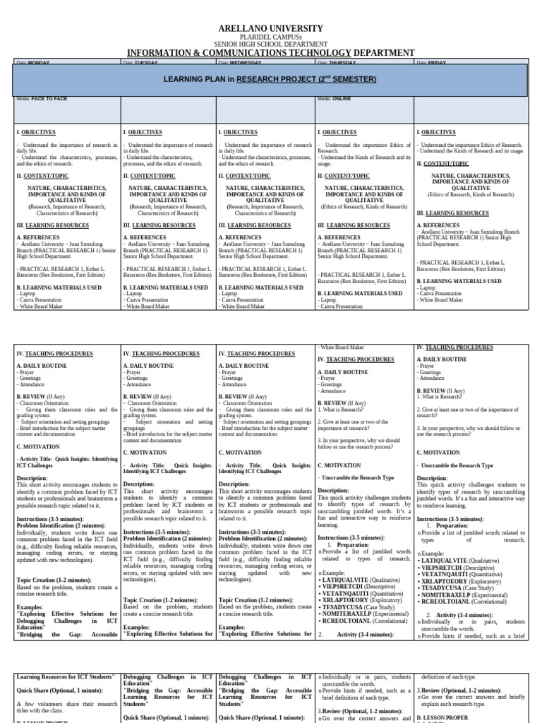 NEW FORMAT LESSON PLAN _RESEARCH PROJECT (WEEK 2) | PDF | Educational Technology | Brainstorming