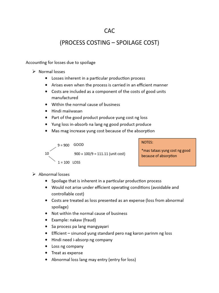Cac (Process Costing - Spoilage Cost) | PDF