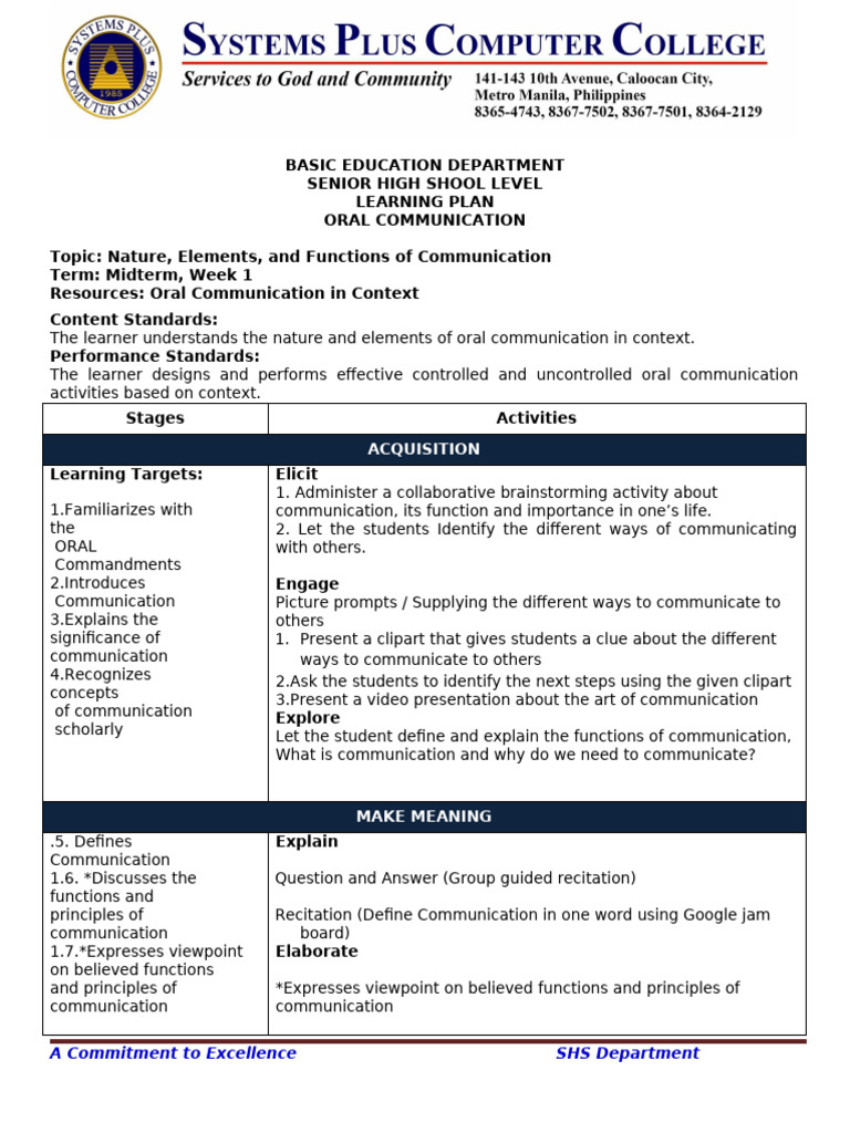 Leason Exemplar Week 4rth | PDF | Communication | Speech