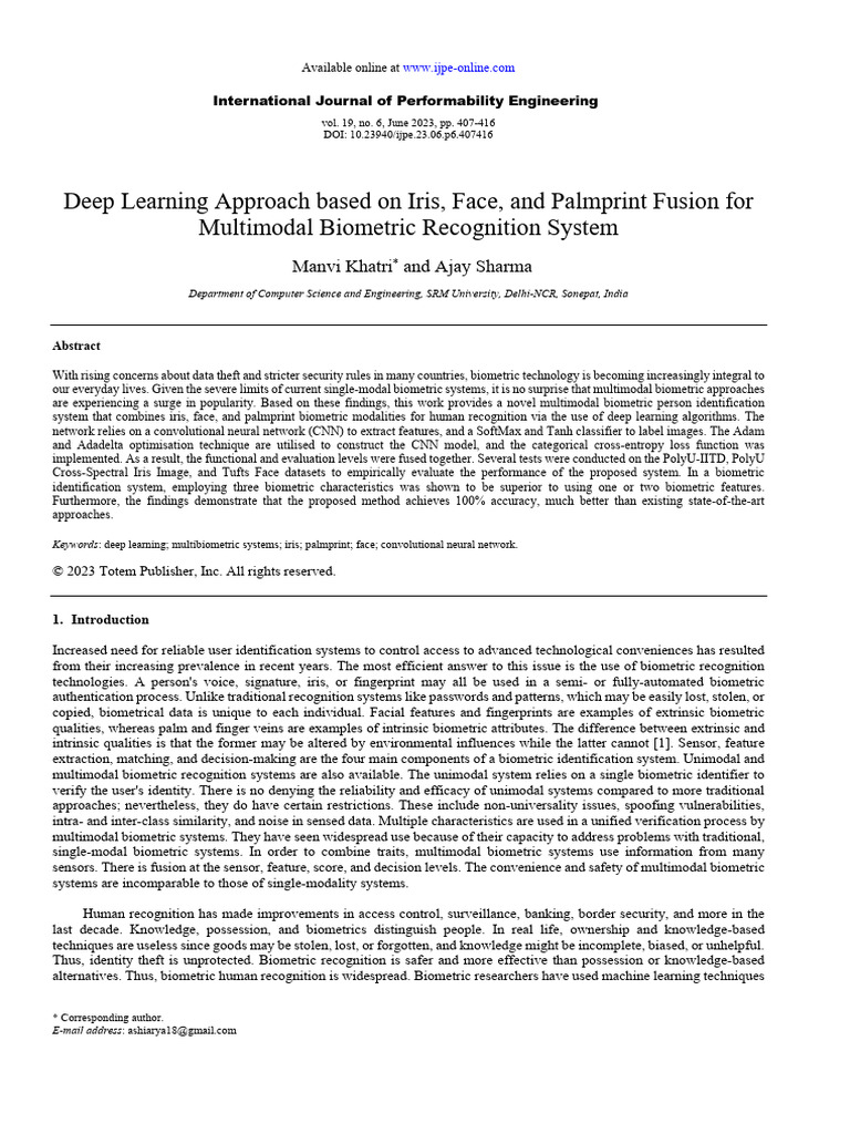 Deep Learning Approach Based On Iris Face And Palmprint Fusion For Multimodal Biometric