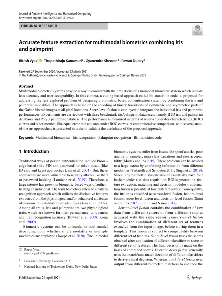 Accurate Feature Extraction For Multimodal Biometrics Combining Iris ...