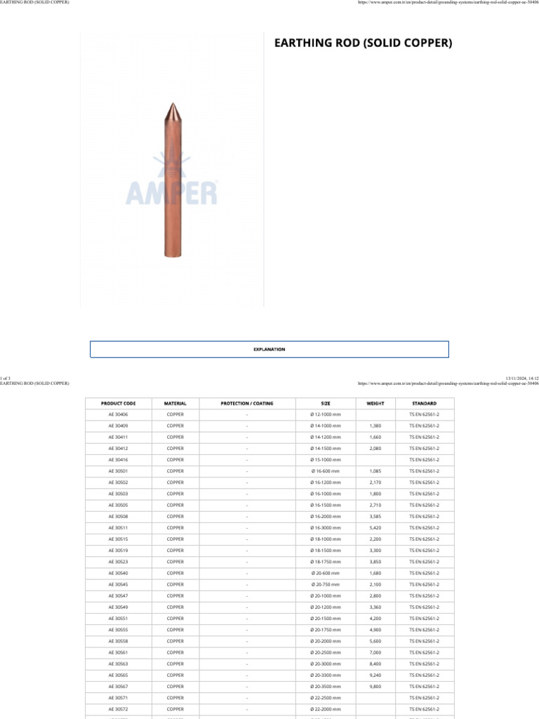 Earthing Rod (Solid Copper) | PDF