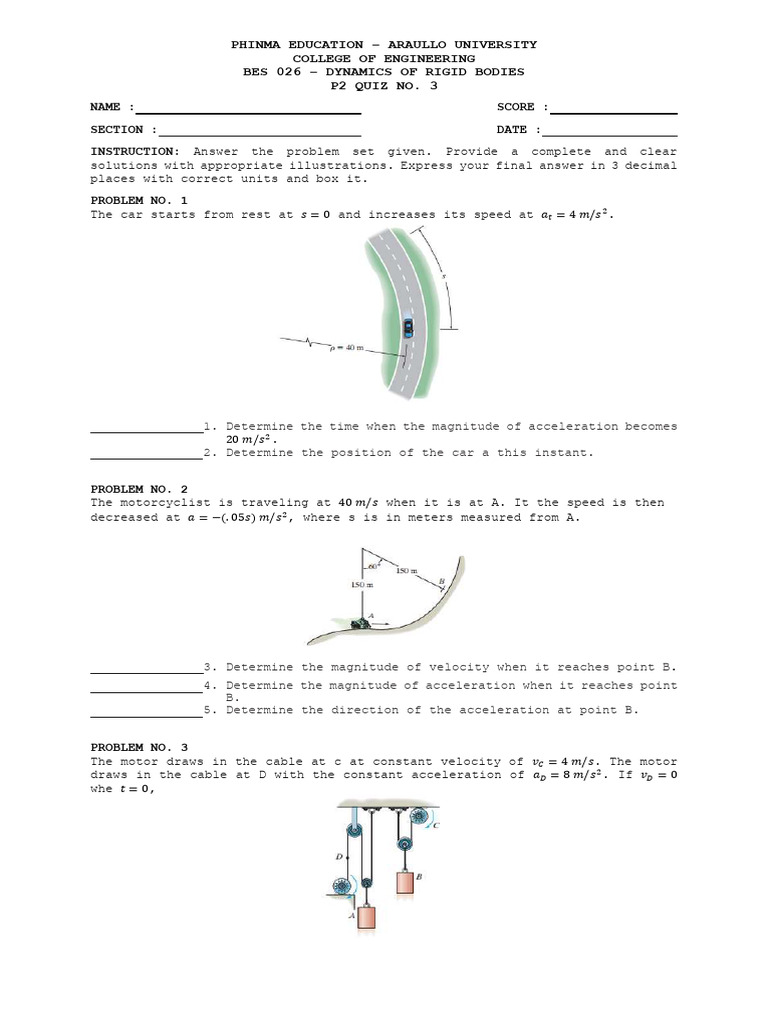 Dynamics of Rigid Bodies Quiz 3 | PDF