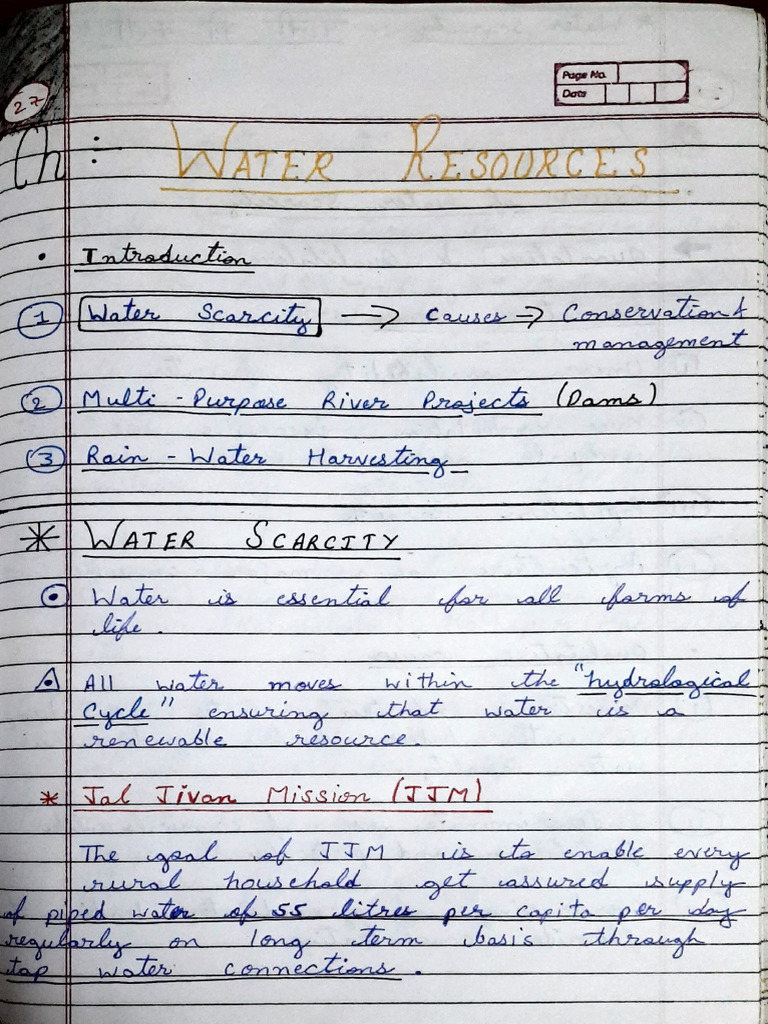 Handwritten Notes Class 10 Water Resources | PDF