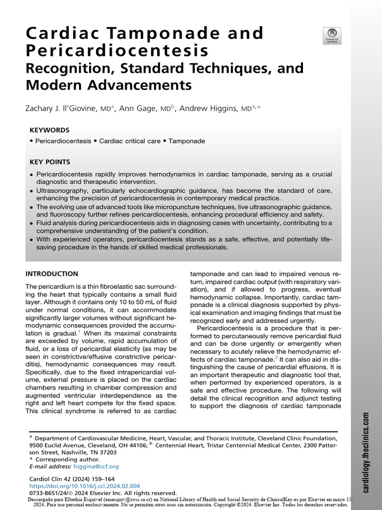 Cardiac Tamponade and Pericardiocentesis | PDF | Echocardiography | Heart