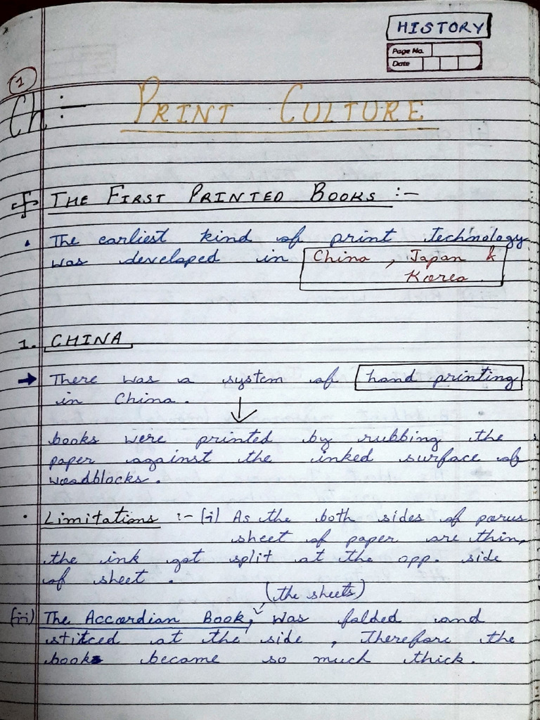 Handwritten notes class 10 Print culture | PDF