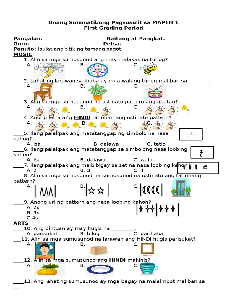 MAPEH 1st Summative Test 1-q1 | PDF