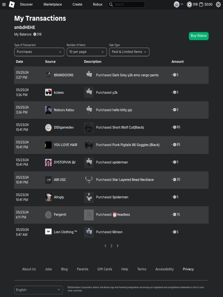 My Transactions - Roblox 2 | PDF | Fashion
