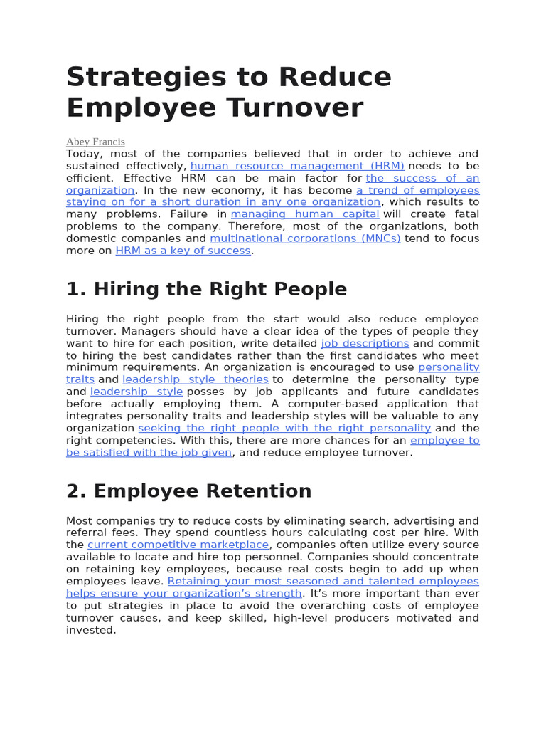 Strategies for Reducing Employee Turnover | PDF | Employee Retention ...