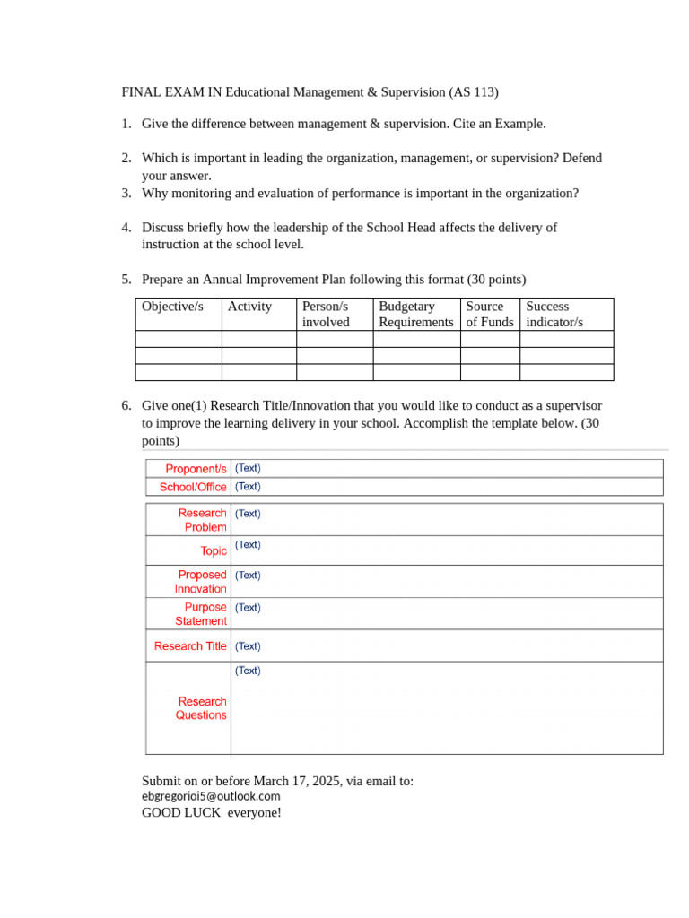 Final-Exam-Educl-Management-Supervision | PDF