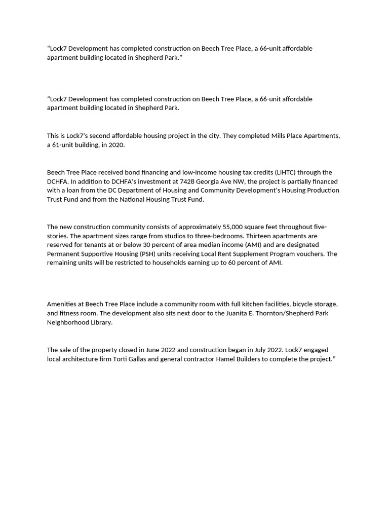 Lock7 Development has completed construction on Beech Tree Place | PDF