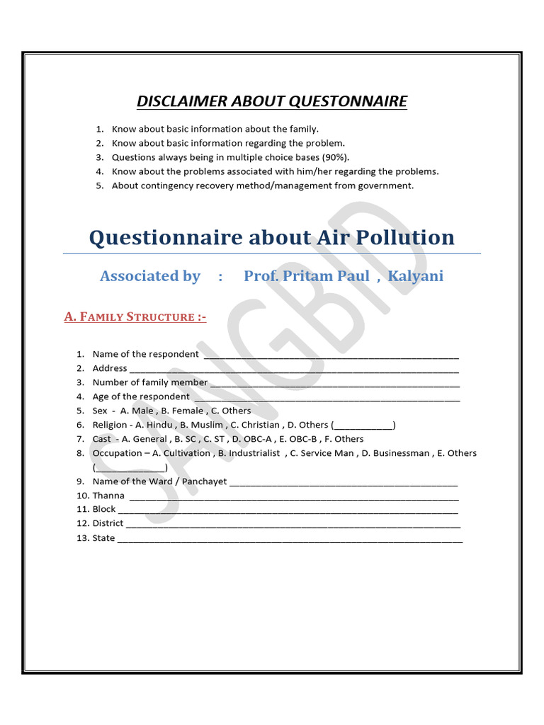 Air Pollution Questionnaires | PDF | Air Pollution | Questionnaire
