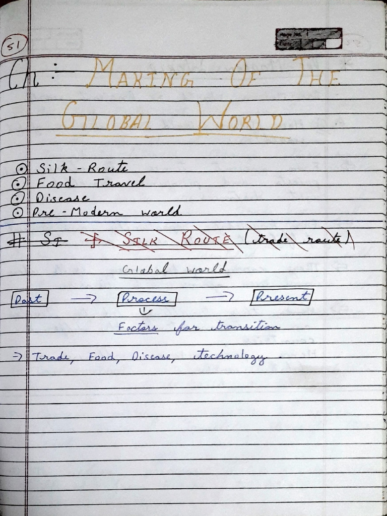 Handwritten Notes Class 10 Making of The Global Word | PDF