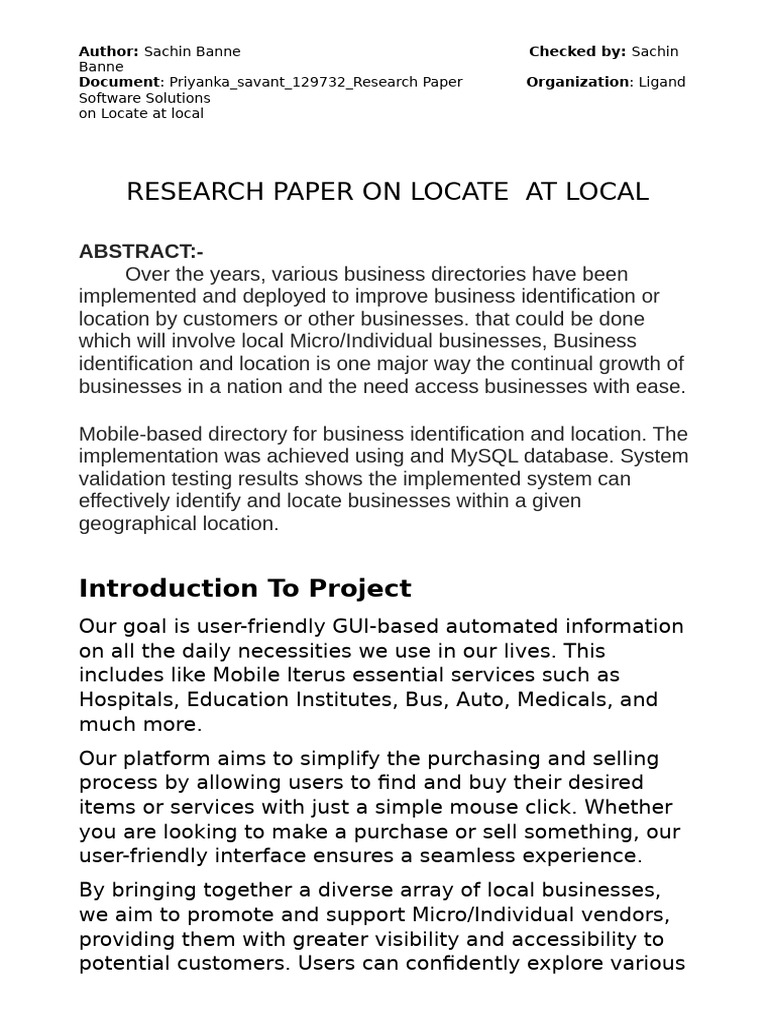 Research Paper On Locate at Local | PDF | Software Testing | Feasibility Study