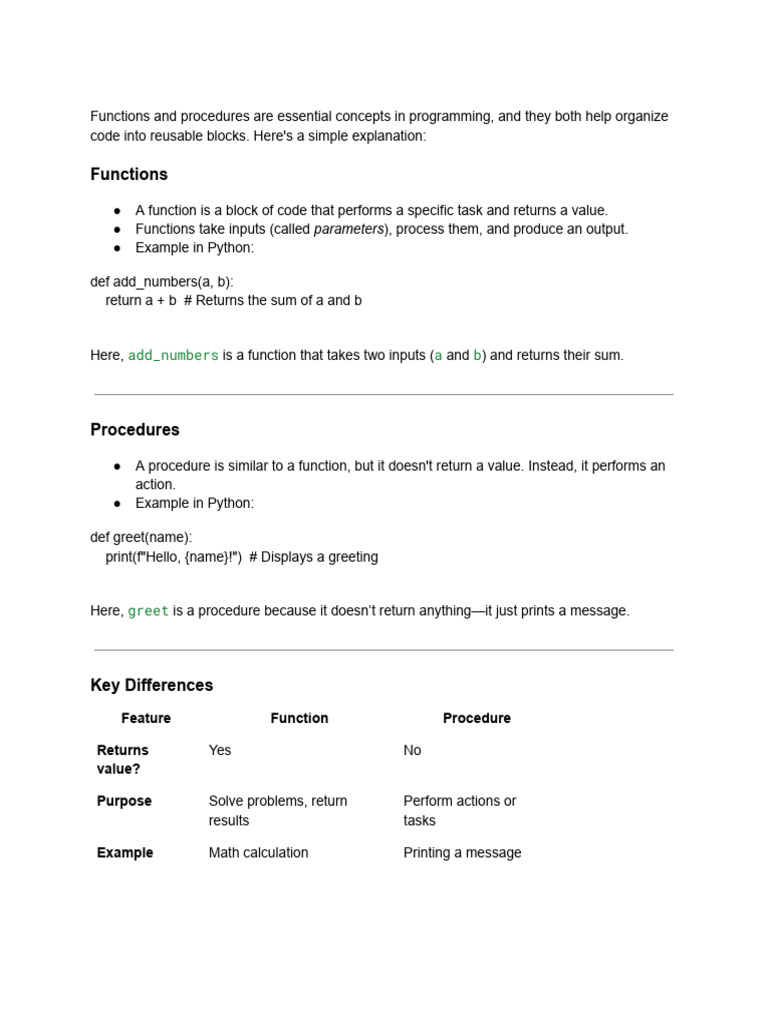 Functions vs Procedures in Programming | PDF