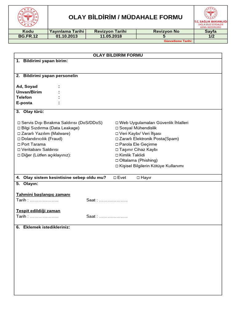 Olay Bi̇ldi̇ri̇m-Müdahale Formu | PDF