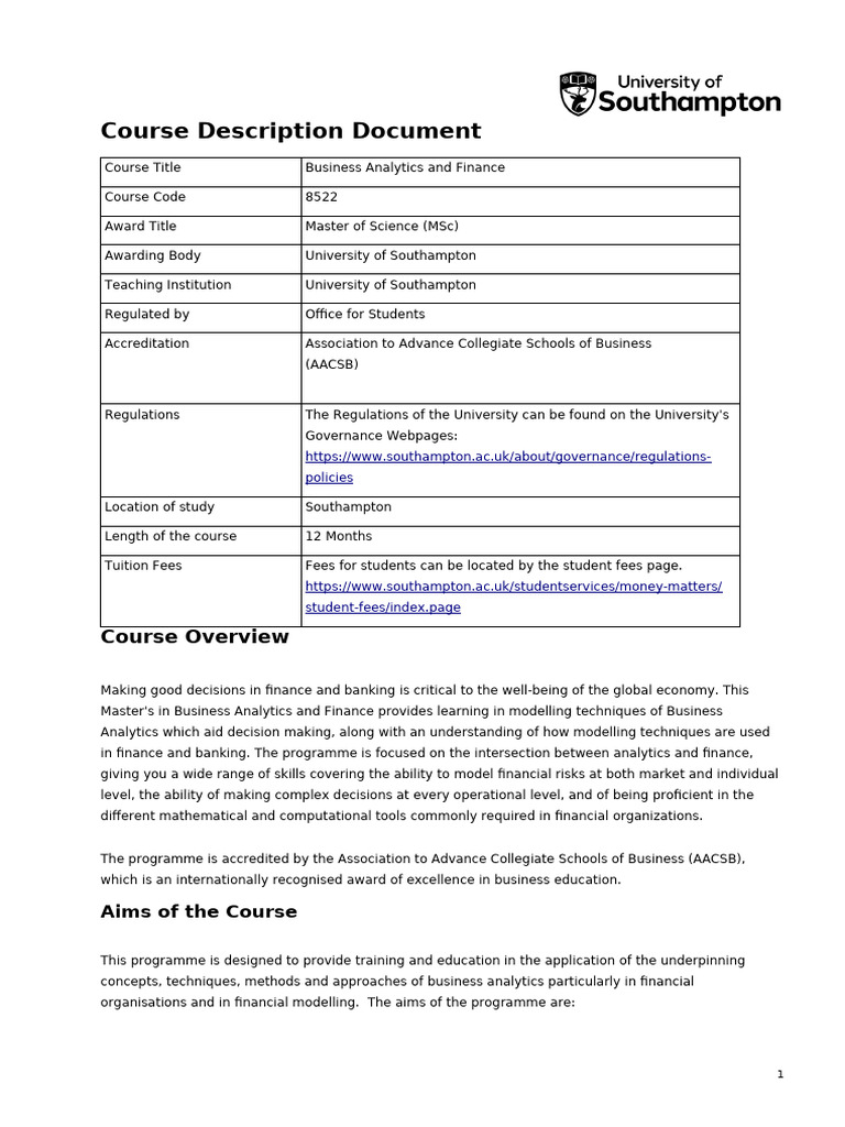 MSc Business Analytics Overview | PDF | Educational Assessment | Analytics