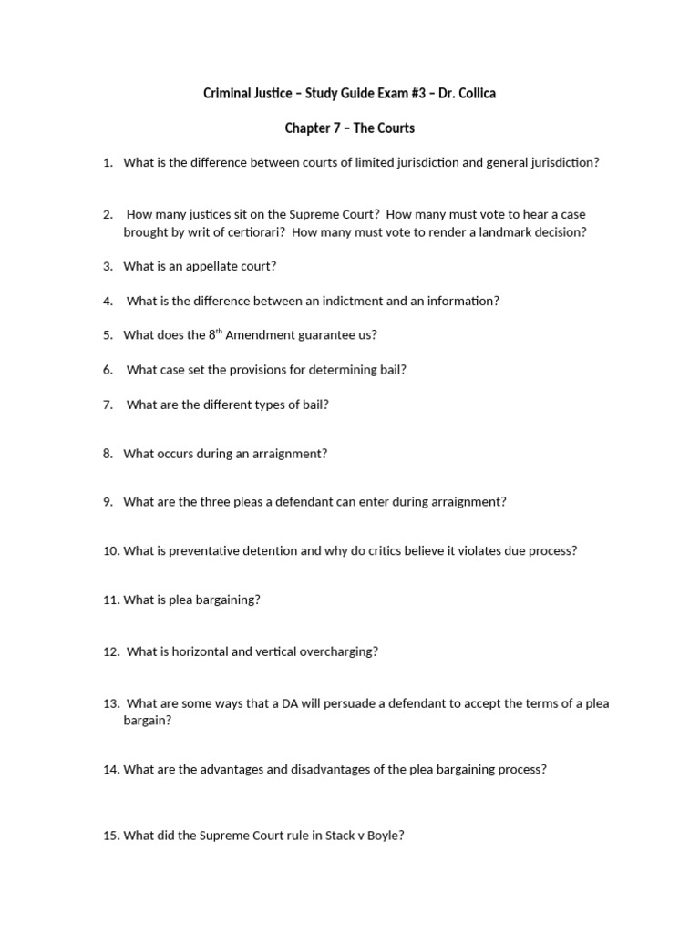 Criminal Justice Study Guide Exam 3 | PDF | Sentence (Law) | Plea