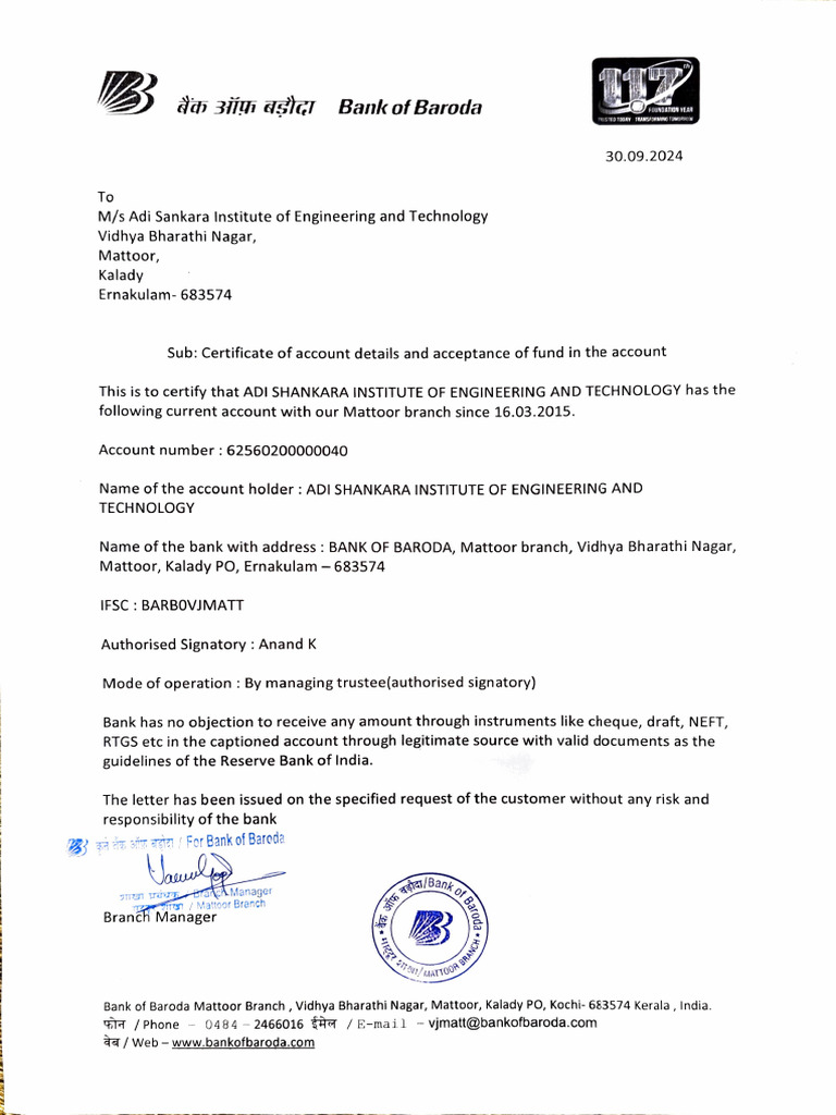 Account Certification for Adi Sankara Institute | PDF
