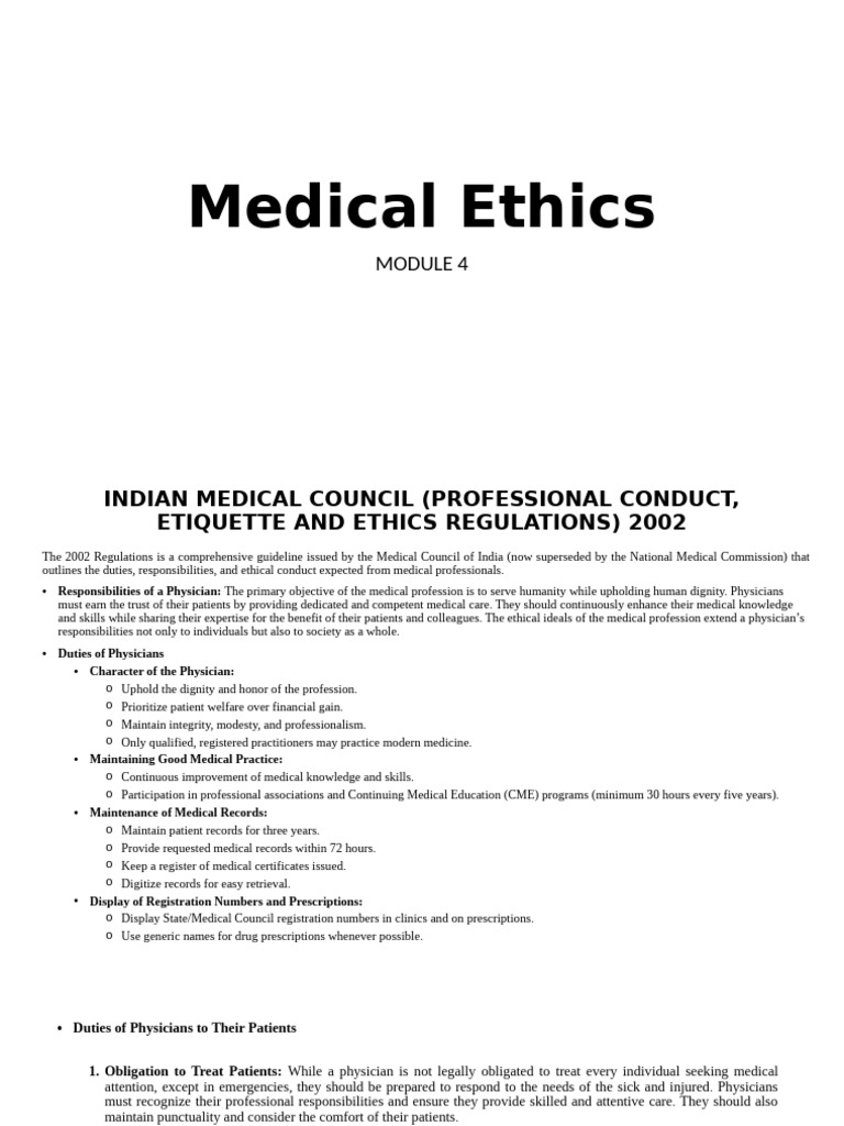 Health Law - 4 (Medical Ethics) | PDF | Physician | Medicine