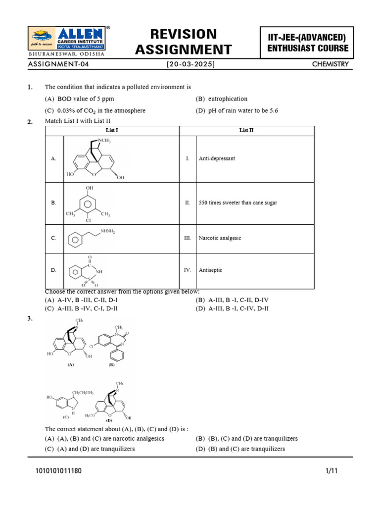 RA-04_JEE-ADV_Chemistry_20-03-2025_SC | PDF | Chemical Reactions | Mole (Unit)