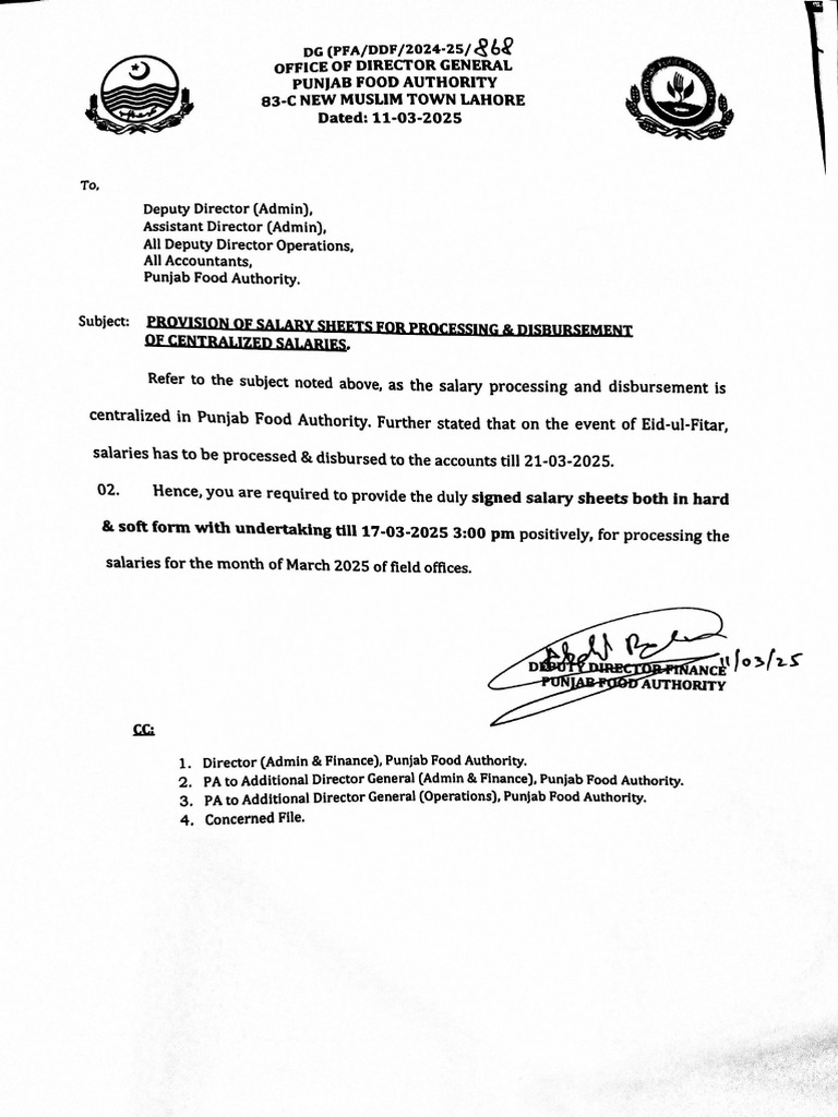 Salary Letter For Disbursement of Salaries 11-Mar-2025 15-18-06 | PDF
