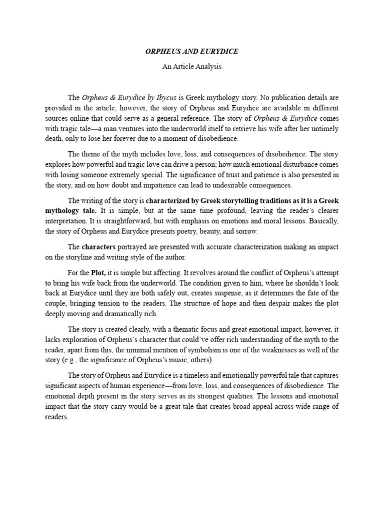 Orpheus and Eurydice | PDF | Orpheus | Greek Mythology